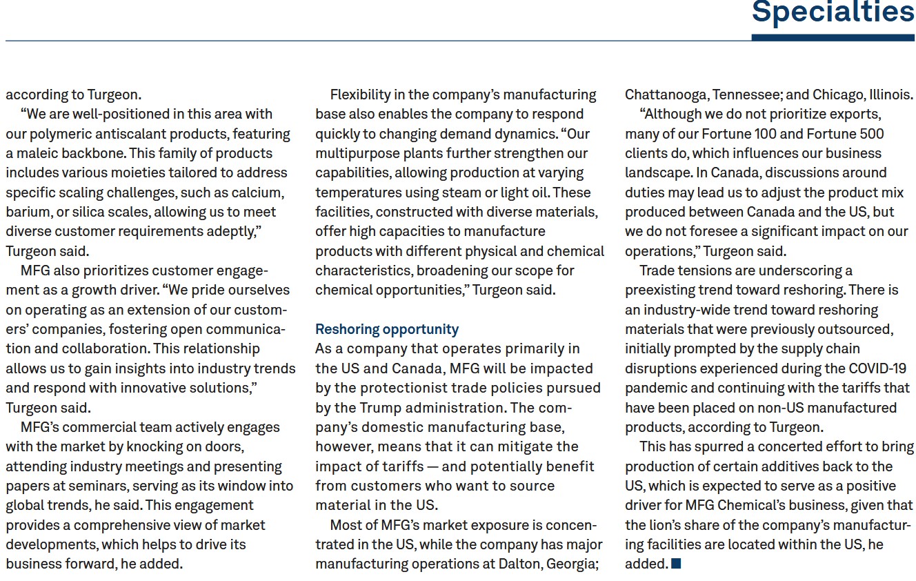 MFG Chemical in Chemical Week Magazine April 28- May 5, 2025 - MFG Chemical